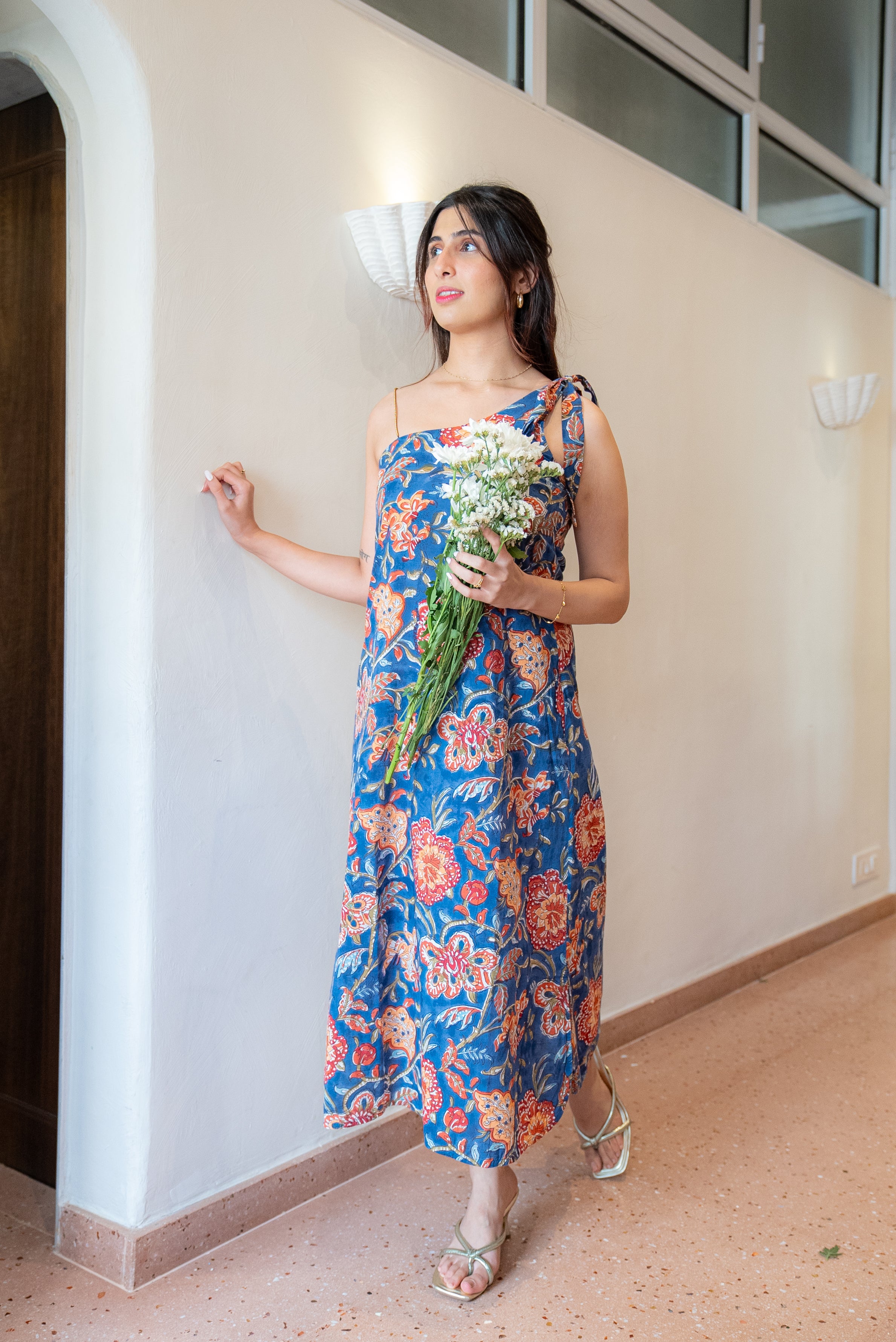 One Shoulder Tie Up A-Line Cotton Dress – AMARAA